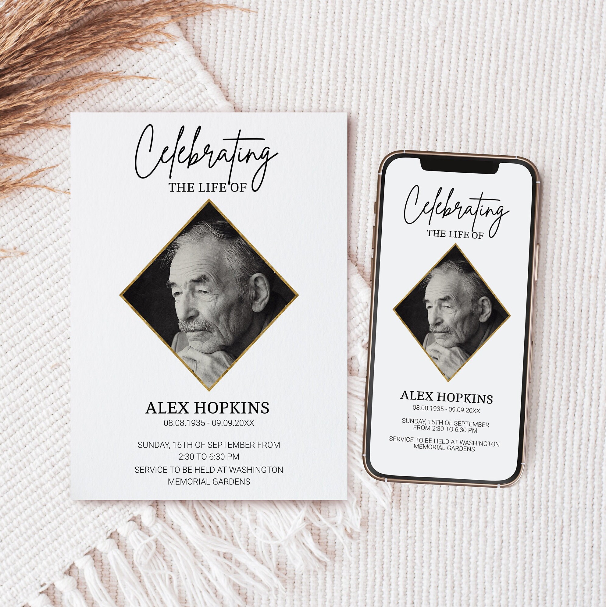 Glitter Frame Photo Funeral Memorial Template, Celebration of Life ...