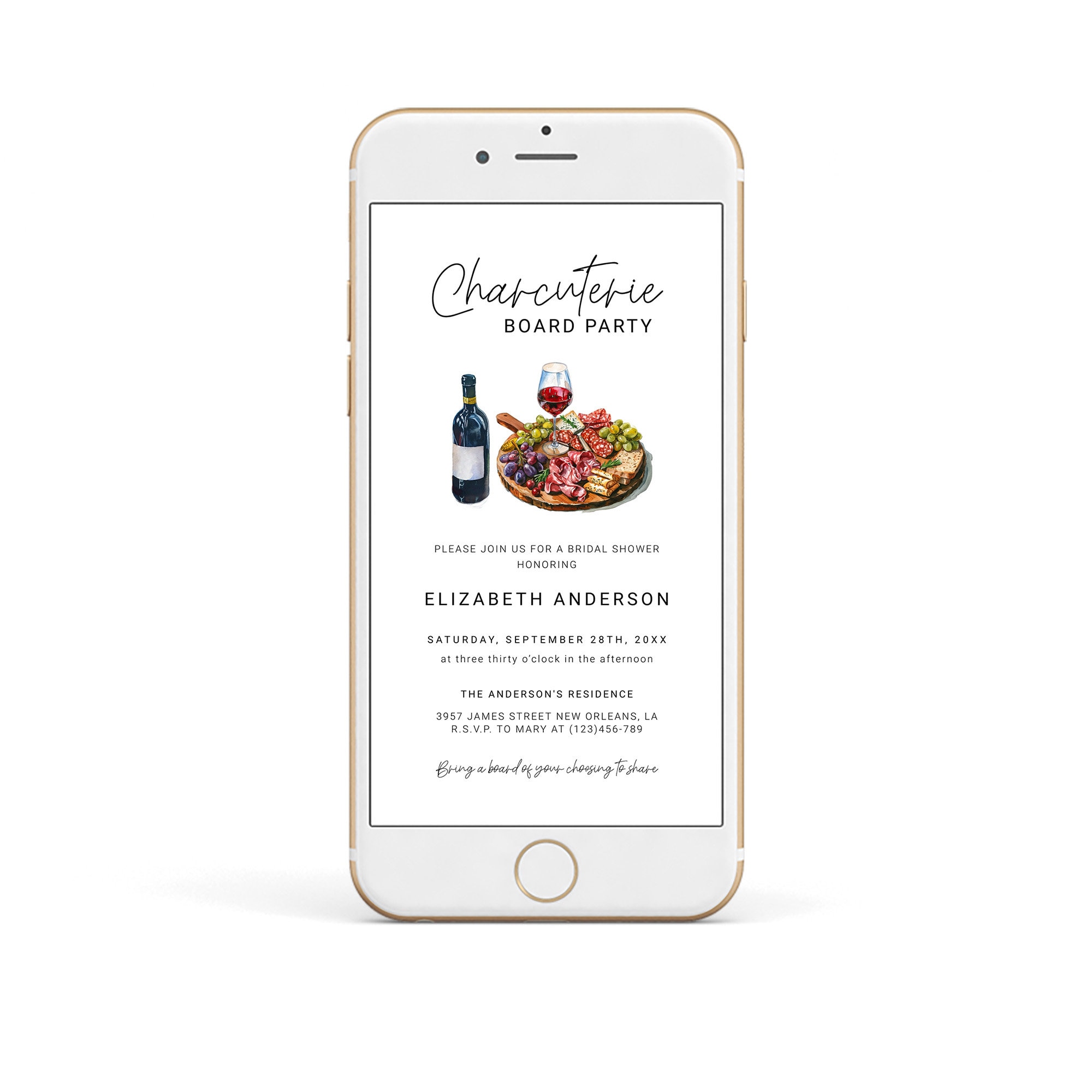 Editable Charcuterie Bridal Shower Invitation Template, Wine Cheese ...