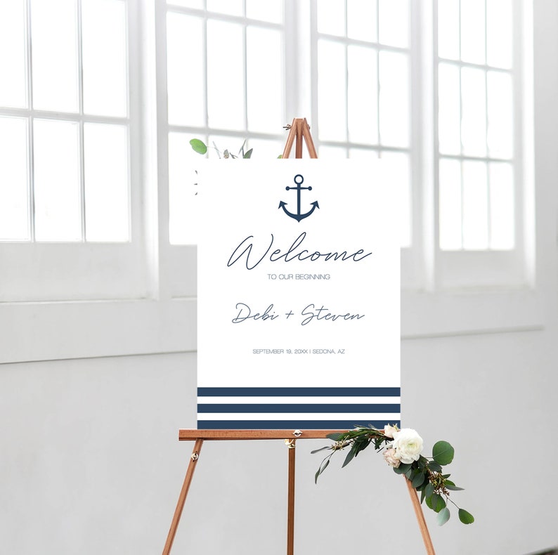 Nautical Anchor Wedding Welcome Sign Template, Nautical Event Welcome ...
