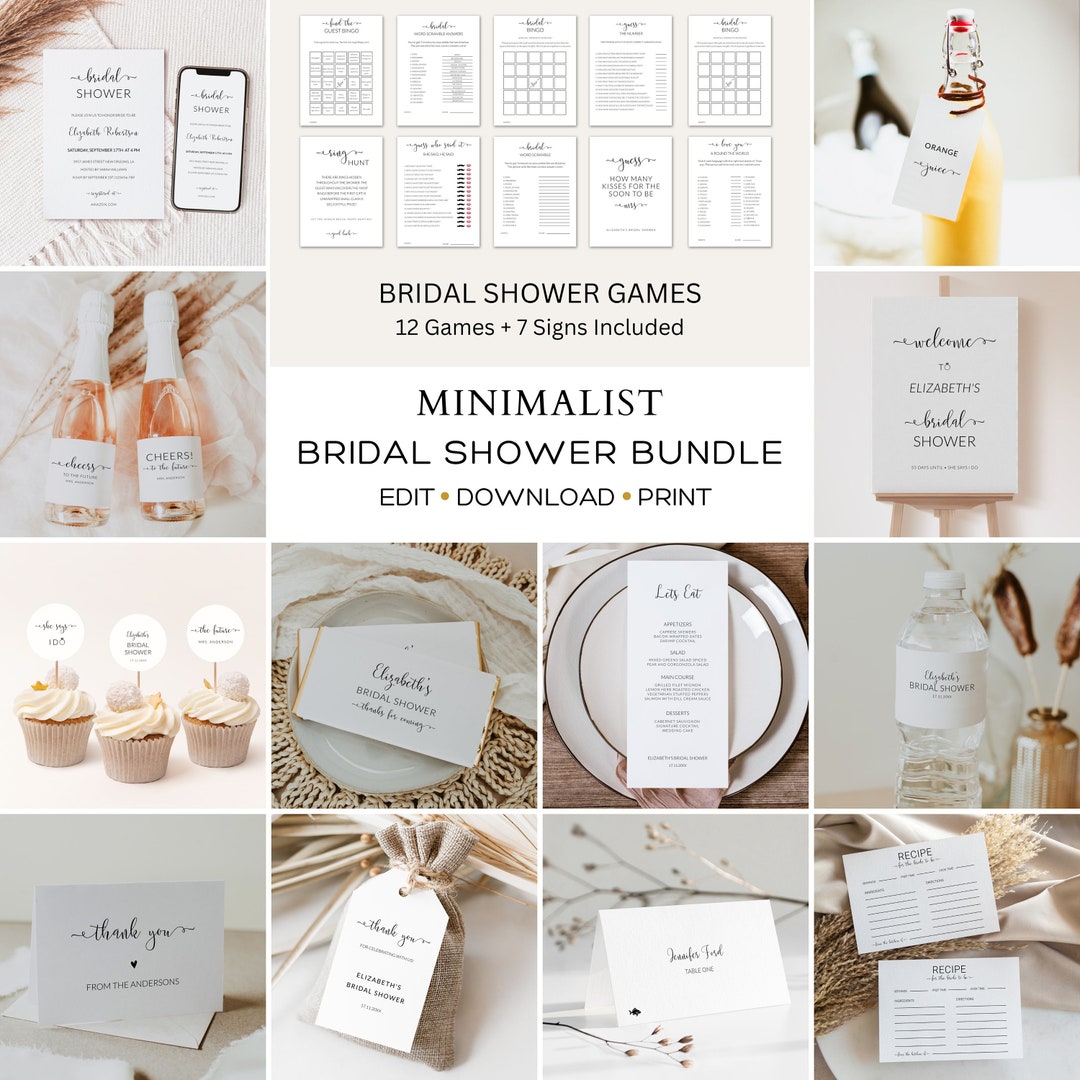 Minimal BRIDAL SHOWER Invitation BUNDLE Template, Printable Bridal ...