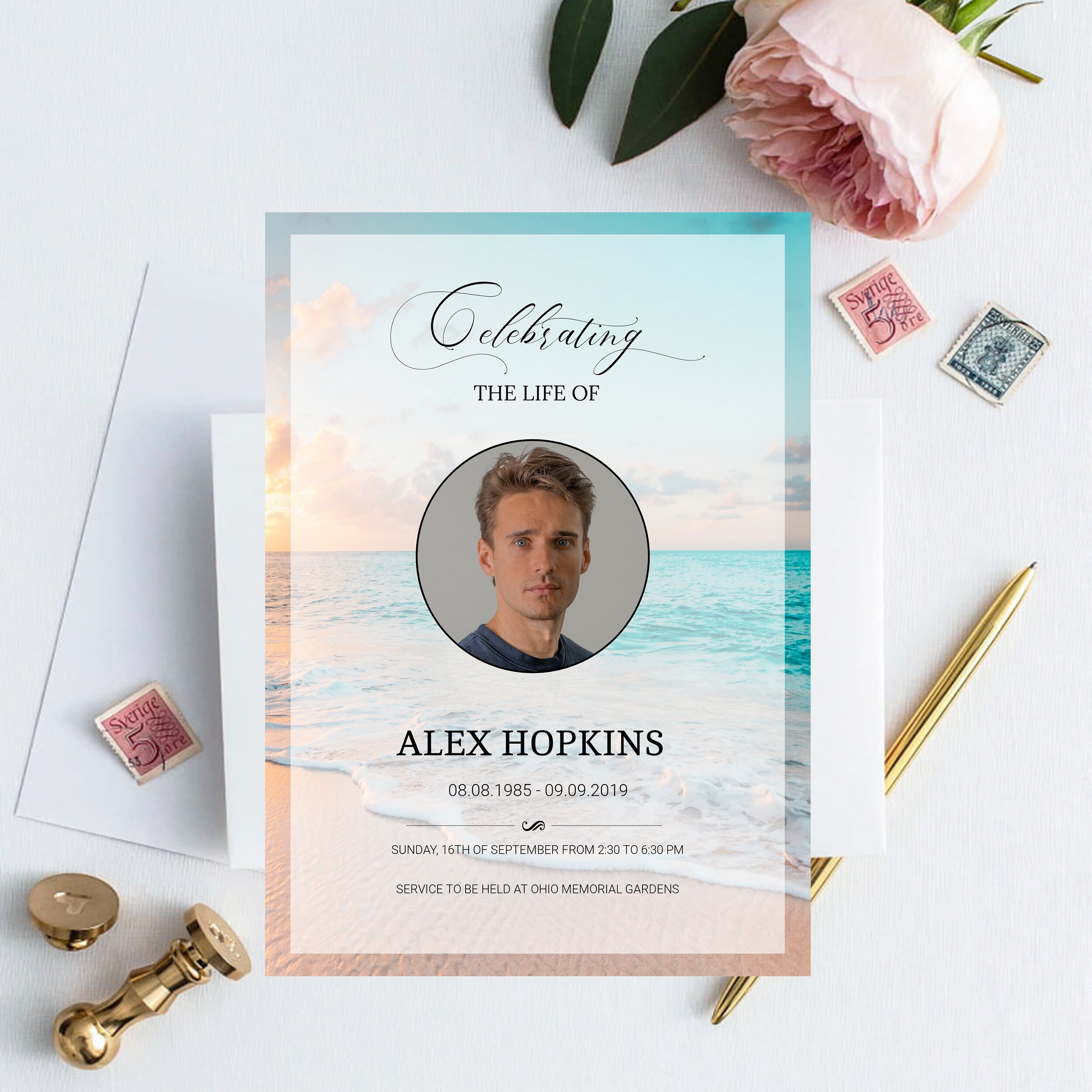 Beach Seaside Photo Funeral Memorial Electronic + Printable Template ...