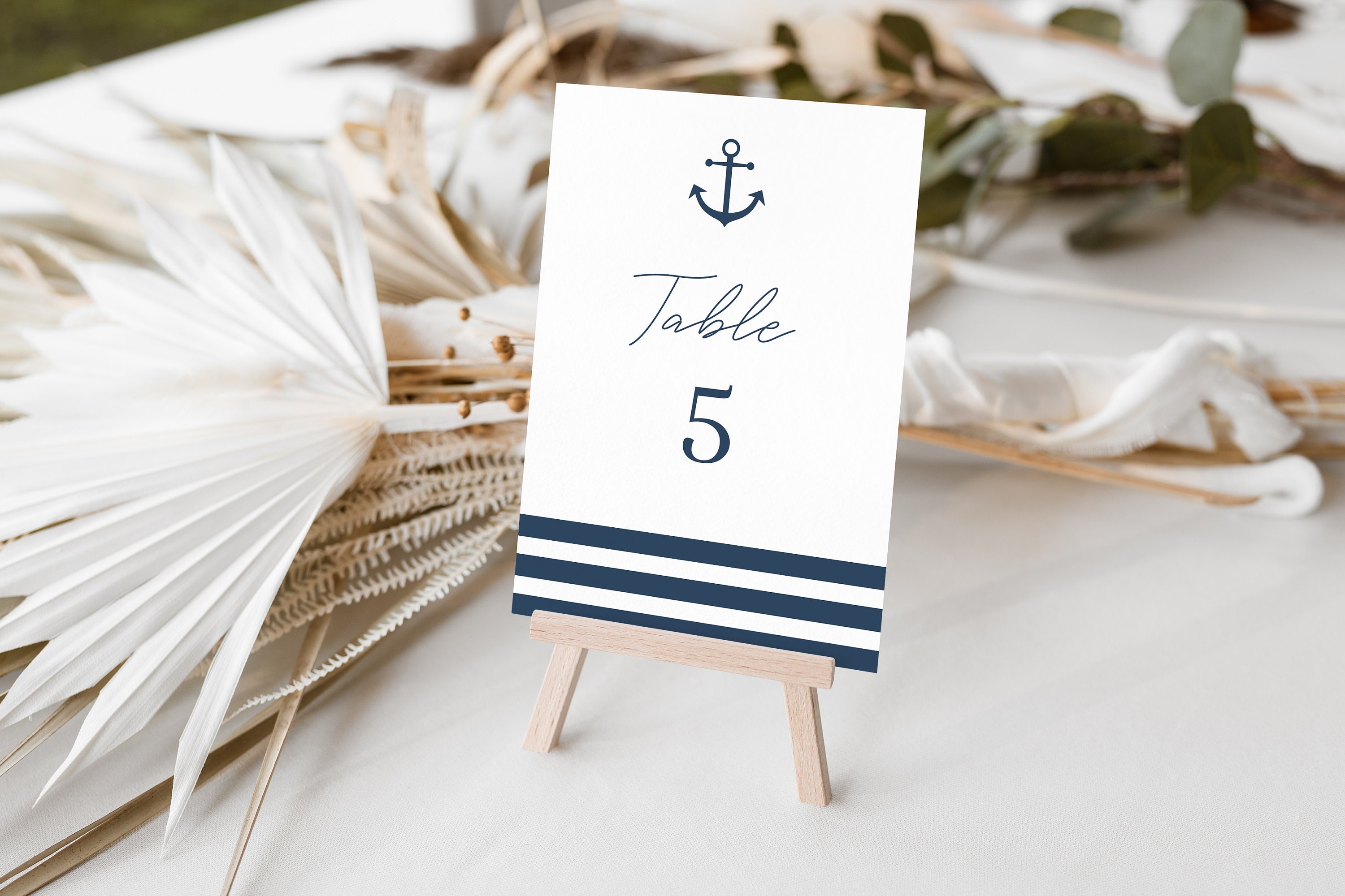 NAUTICAL Table Numbers Template, Printable Nautical Anchor & Stripes ...