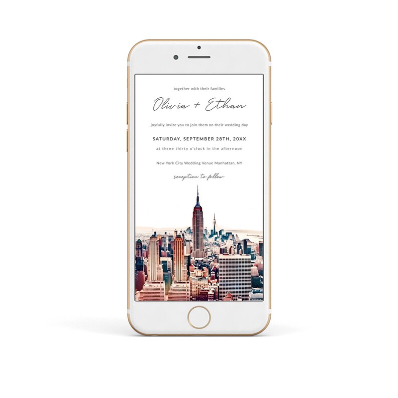 New York City Wedding Invitation Template, QR Code RSVP, Photo Wedding ...