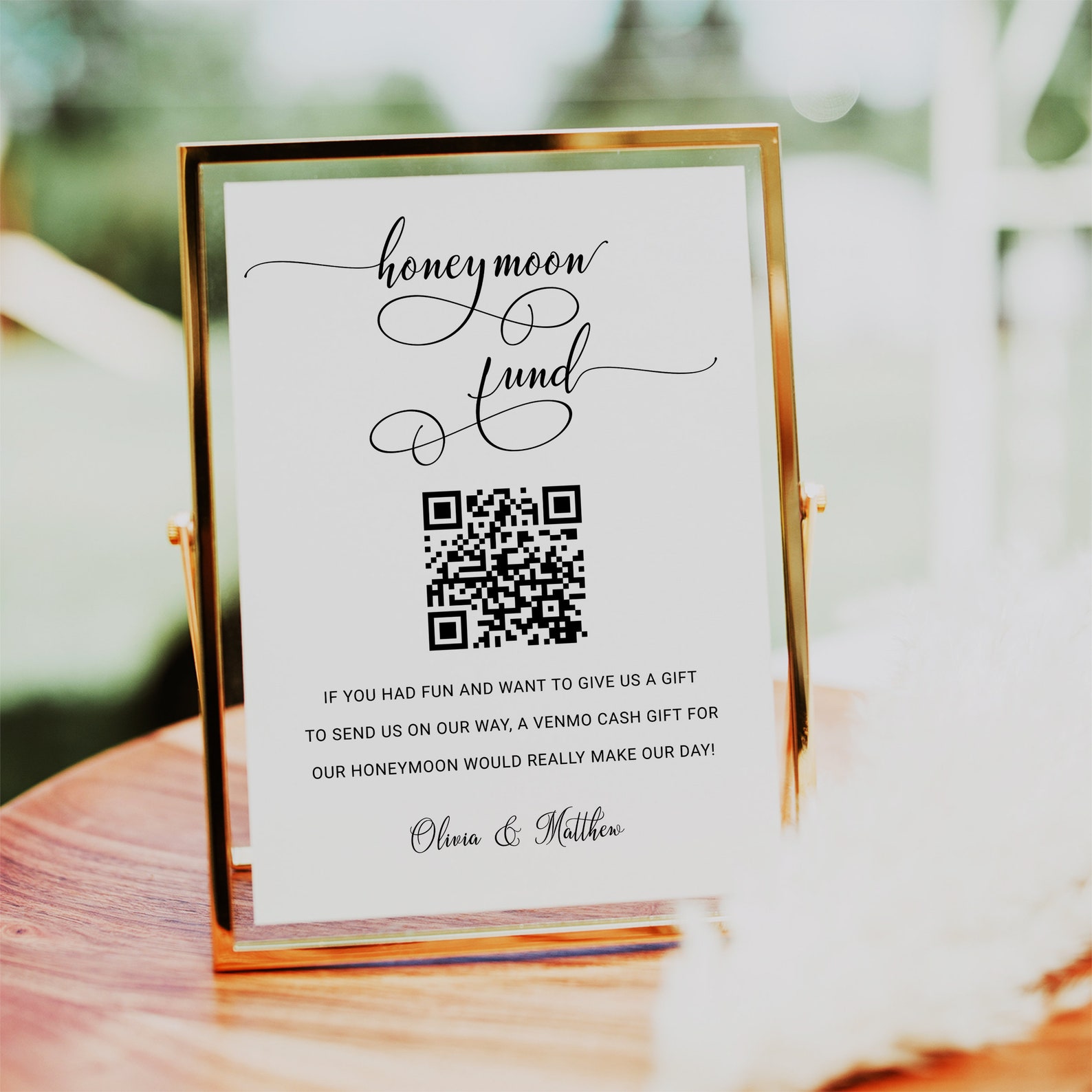 Contemporary Calligraphy Honeymoon Fund QR Code Sign Template ...