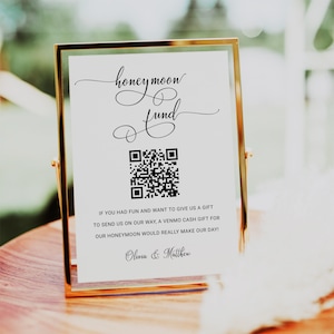Contemporary Calligraphy Honeymoon Fund QR Code Sign Template ...