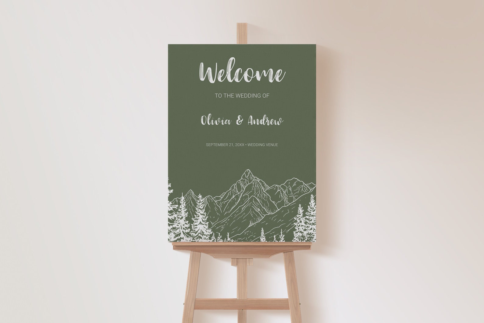 Mountain Forest Tree Wedding Welcome Sign Template, 18x24, 24x36 Rustic ...