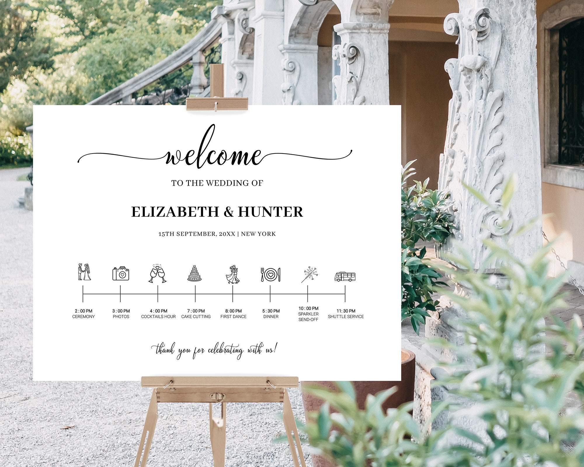 Minimalist Wedding Timeline Sign Template With Icons, Order of Events ...