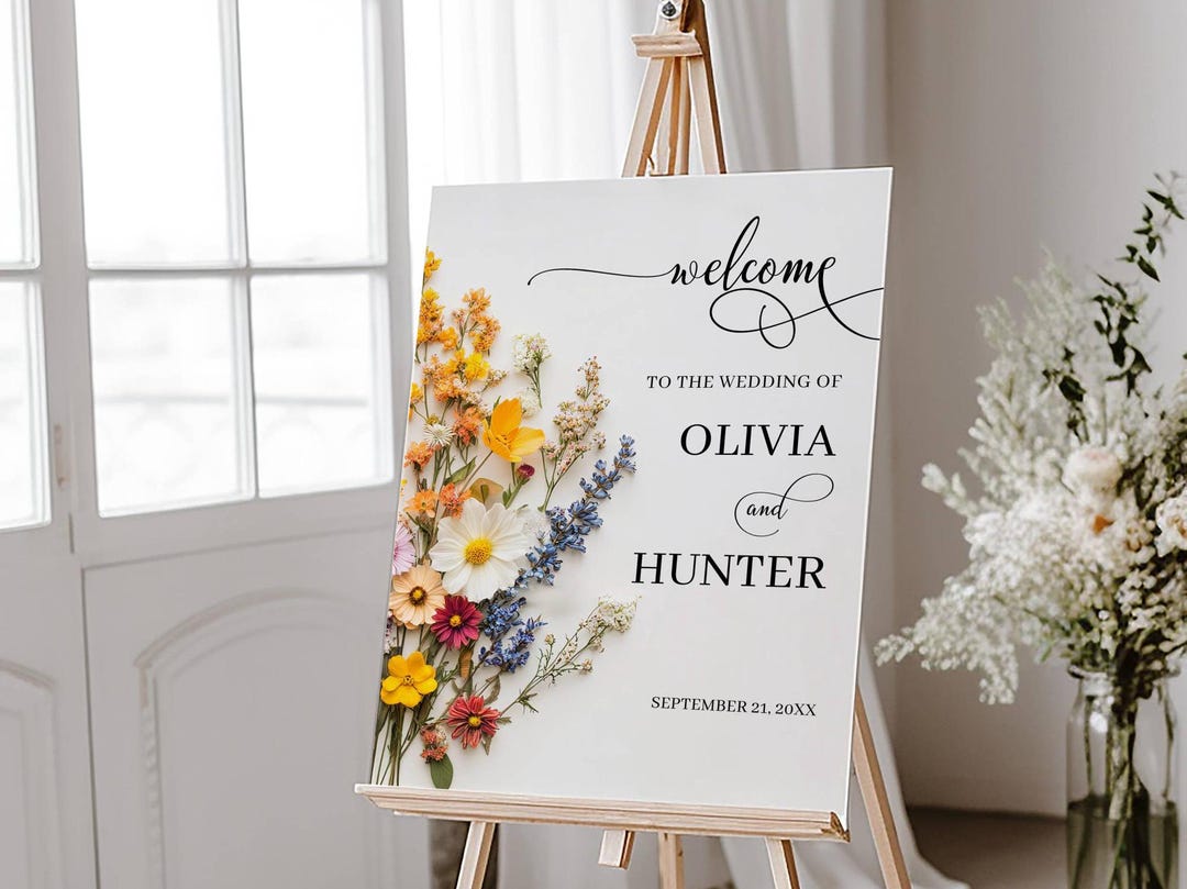 Editable Wildflower Welcome Sign Template, Pressed Flowers, Printable ...