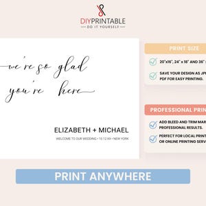 Minimalist Script We're so Glad You're Here Wedding Welcome Sign ...