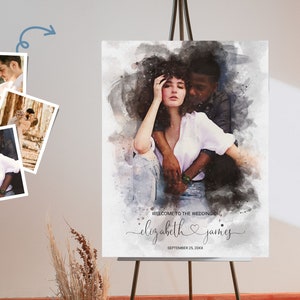Wedding Welcome Sign, Watercolor Couple Portrait From Photo, Wedding ...