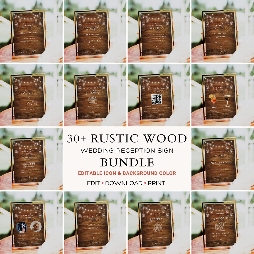RUSTIC Wedding Reception Signs Templates BUNDLE, Printable Wedding ...