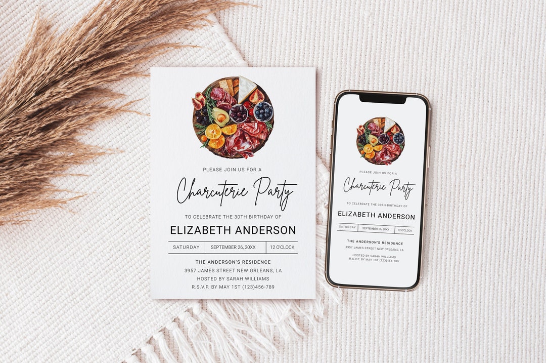Editable Charcuterie Birthday Invitation Template, Wine Cheese Board ...