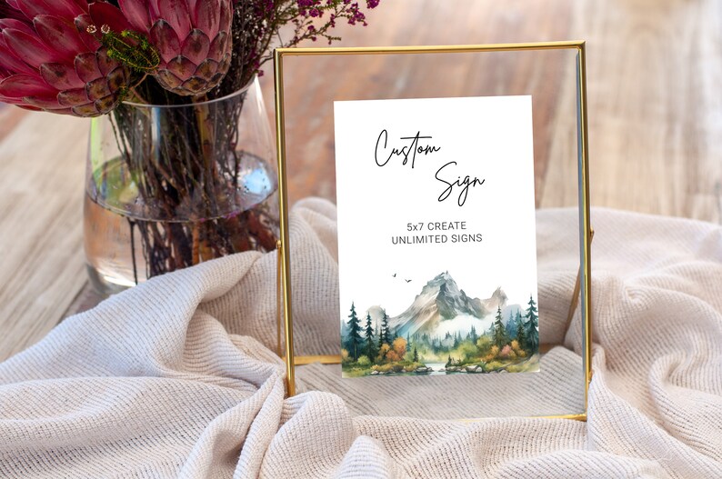 Mountain Custom Sign Template, Printable Rustic Mountain Forest Wedding ...