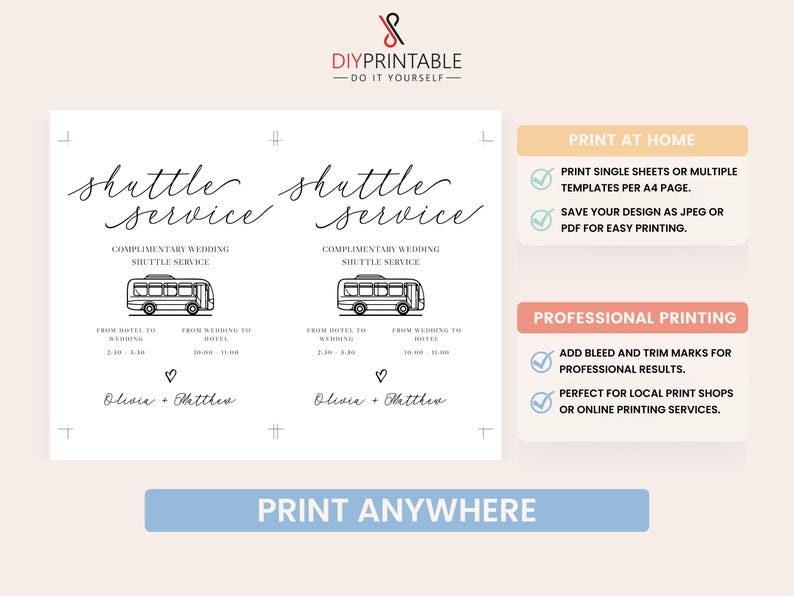 Shuttle Service Wedding Sign Template, Printable Wedding Shuttle ...