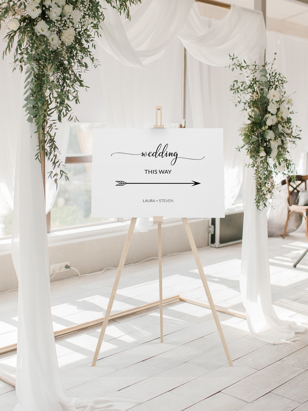 Minimalist Wedding Direction Arrow Sign Template, Wedding This Way Sign ...