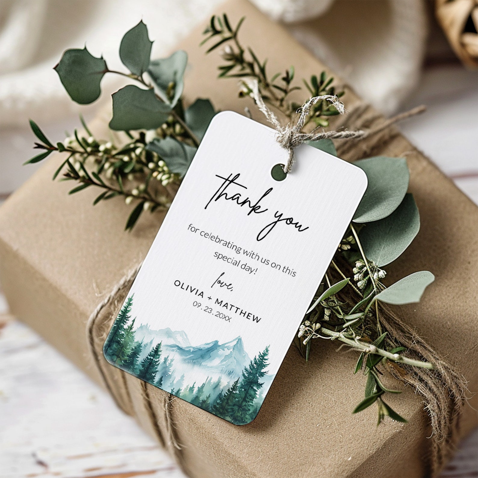 Rustic Mountain Forest Pine Thank You Favor Tags Template, Bridal ...