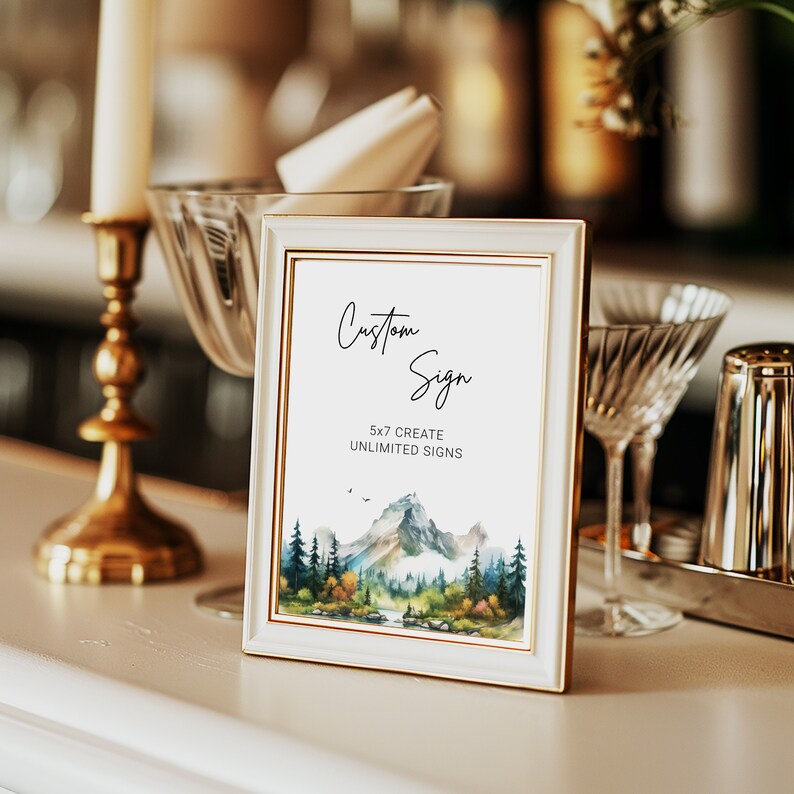 Mountain Custom Sign Template, Printable Rustic Mountain Forest Wedding ...