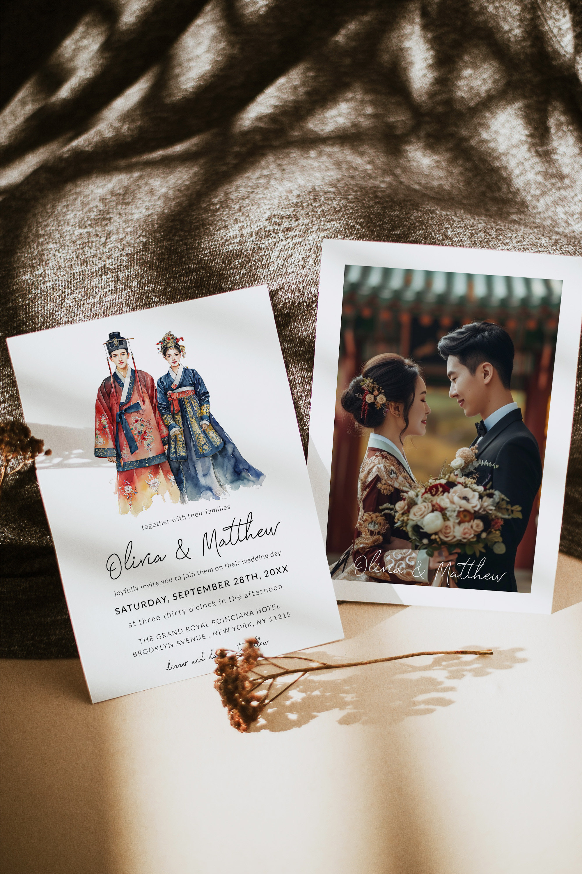 Korean Traditional Wedding Invitation Template, QR Code RSVP ...