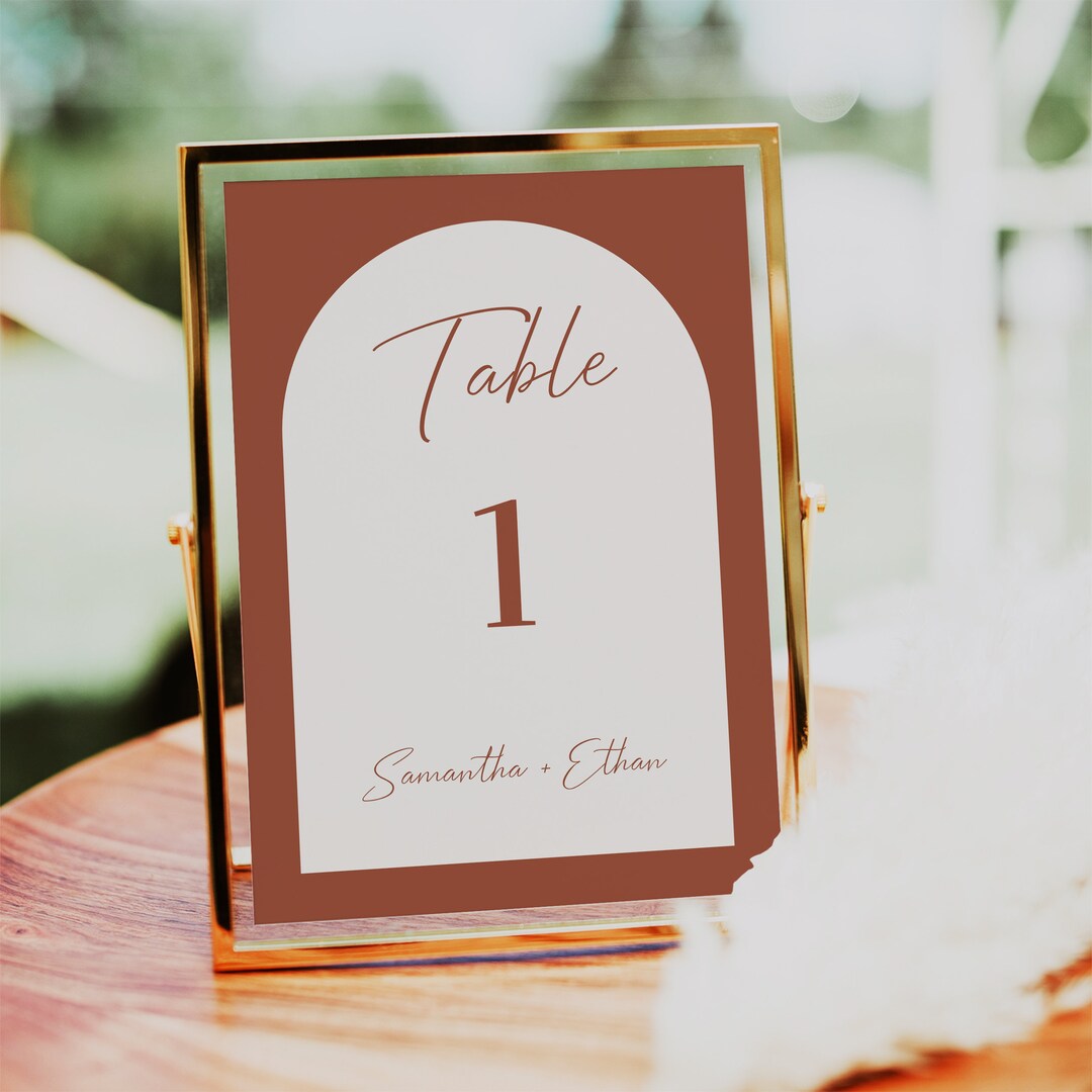 Arch Wedding Table Numbers Template, Printable Minimalist Terracotta ...