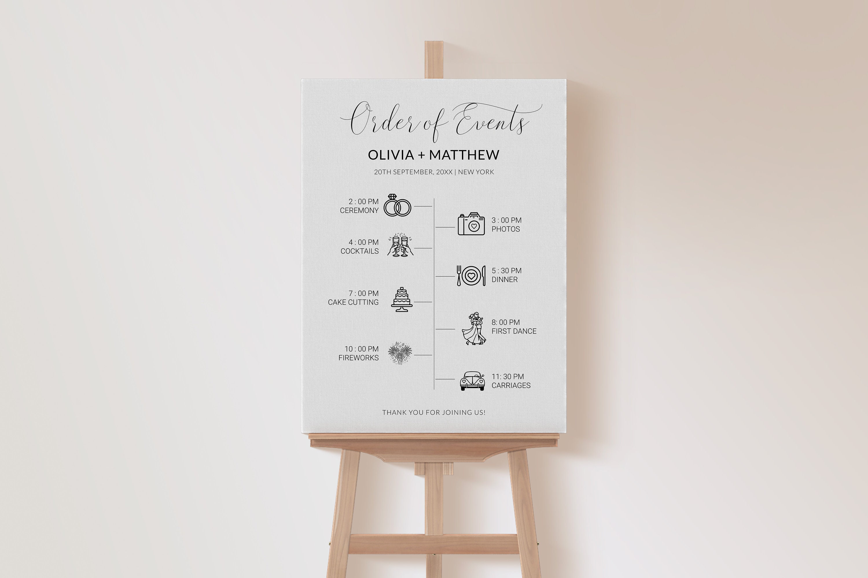 Modern Wedding Timeline Sign Template With Icons, Order of Events Sign ...