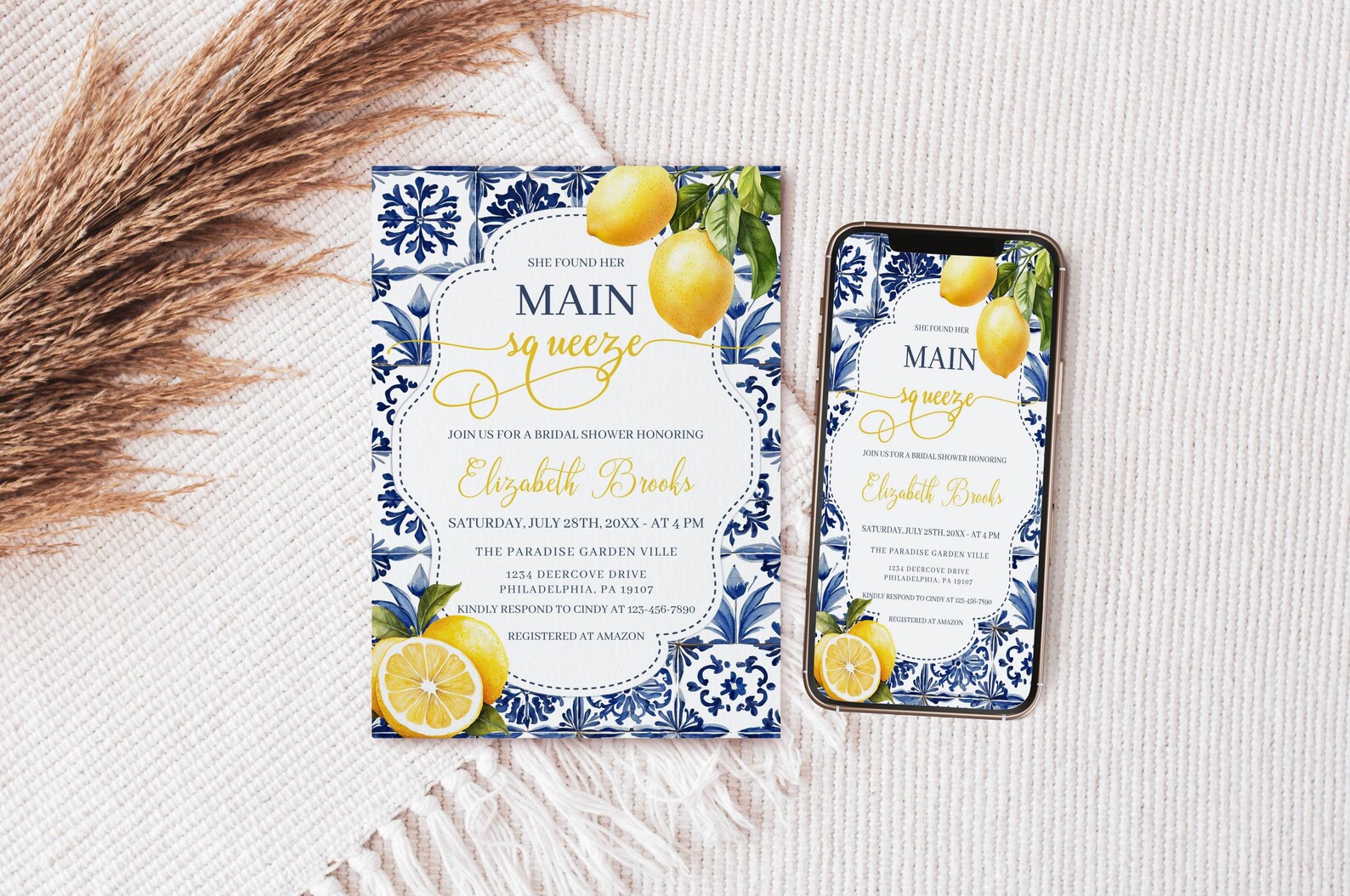 Main Squeeze Bridal Shower Invitation Template, Printable Mediterranean ...