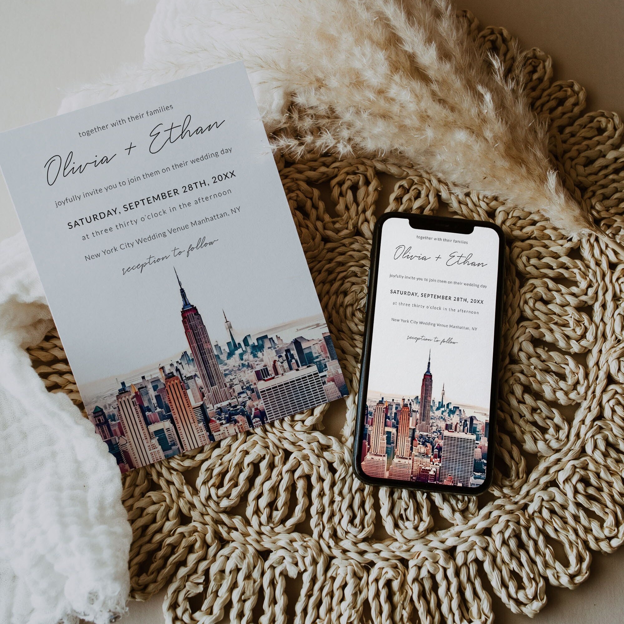 New York City Wedding Invitation Template, QR Code RSVP, Photo Wedding ...