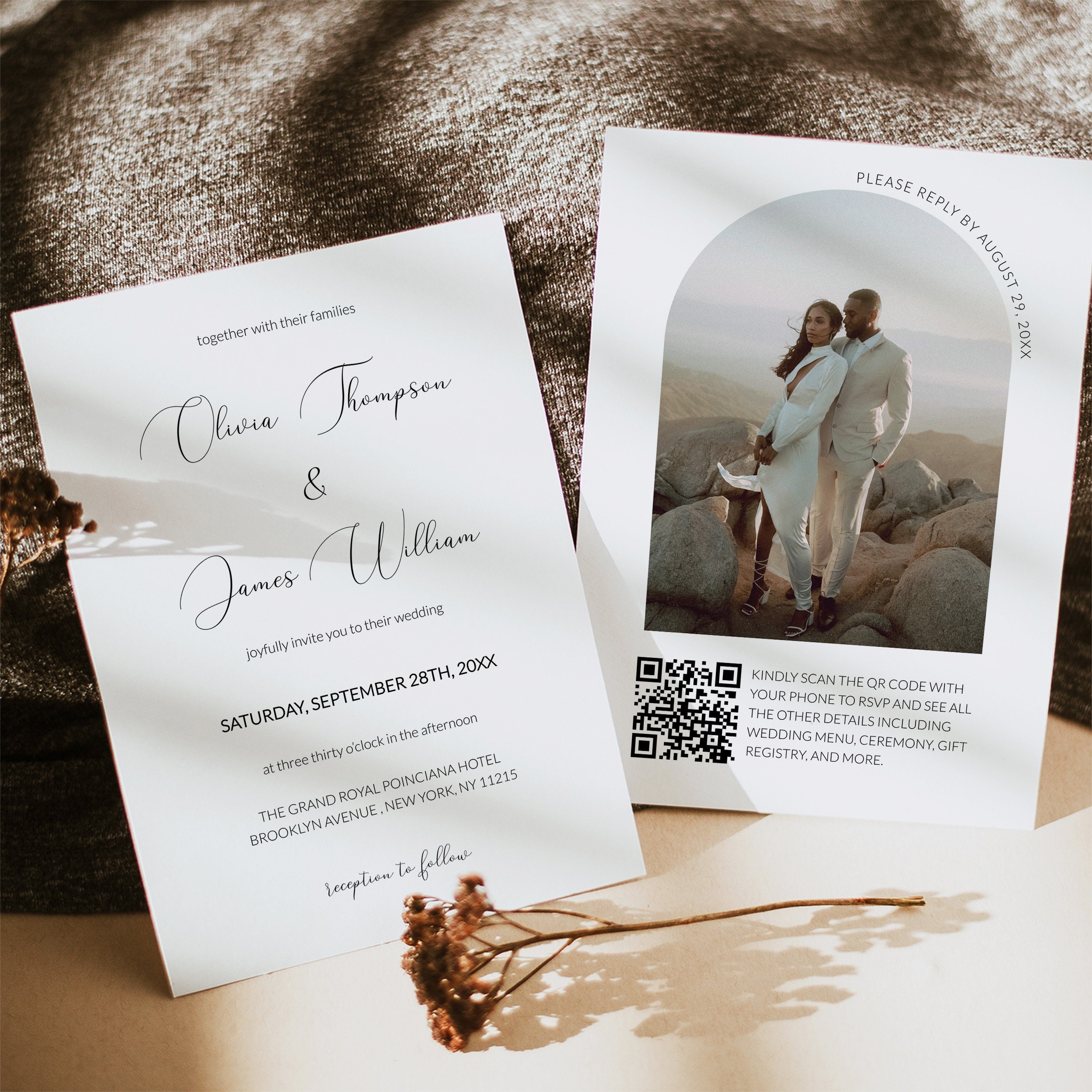 Minimal Calligraphy Script QR Code Wedding Invitation, Arched Frame ...