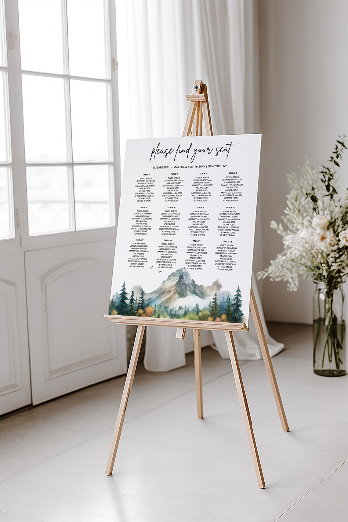 Mountain Seating Chart Template, Printable Rustic Outdoor Woodland Tree ...