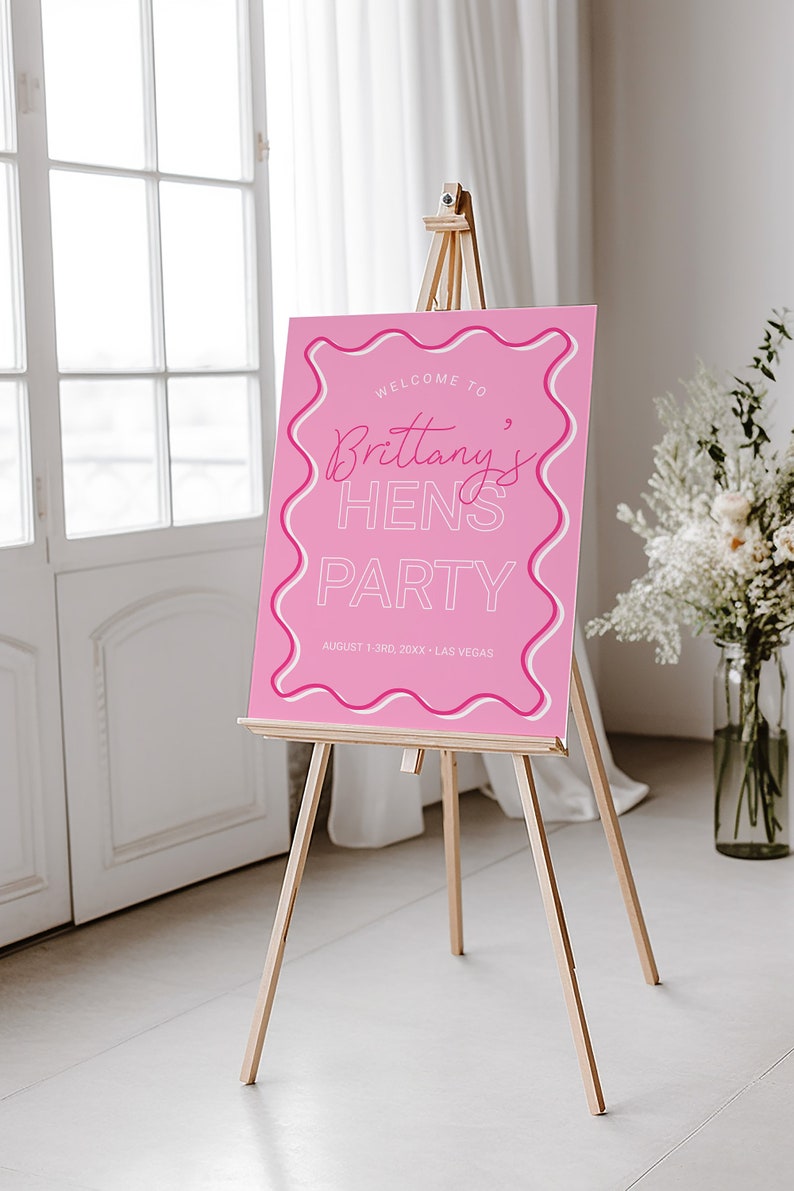 Pink Hens Party Welcome Sign Template, Printable Curve Pink ...
