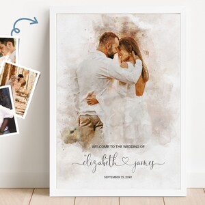 Wedding Welcome Sign, Watercolor Couple Portrait From Photo, Wedding ...