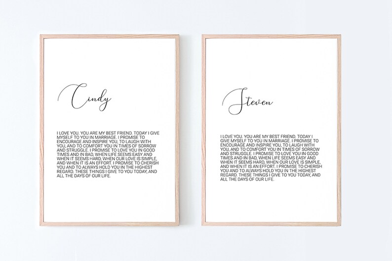 Wedding Vows Wall Art Vows Home Decor First Anniversary - Etsy