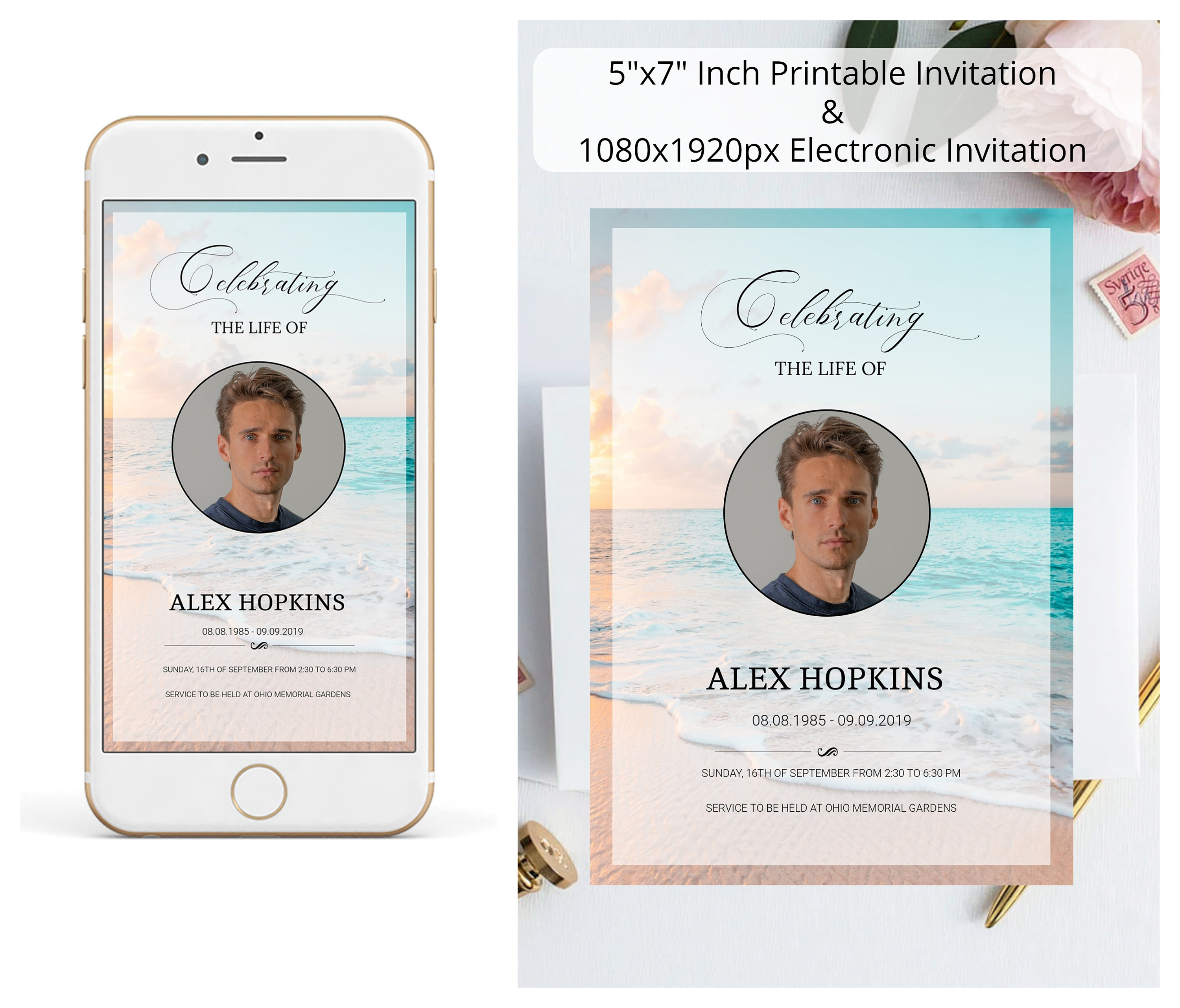 Beach Seaside Photo Funeral Memorial Electronic + Printable Template ...