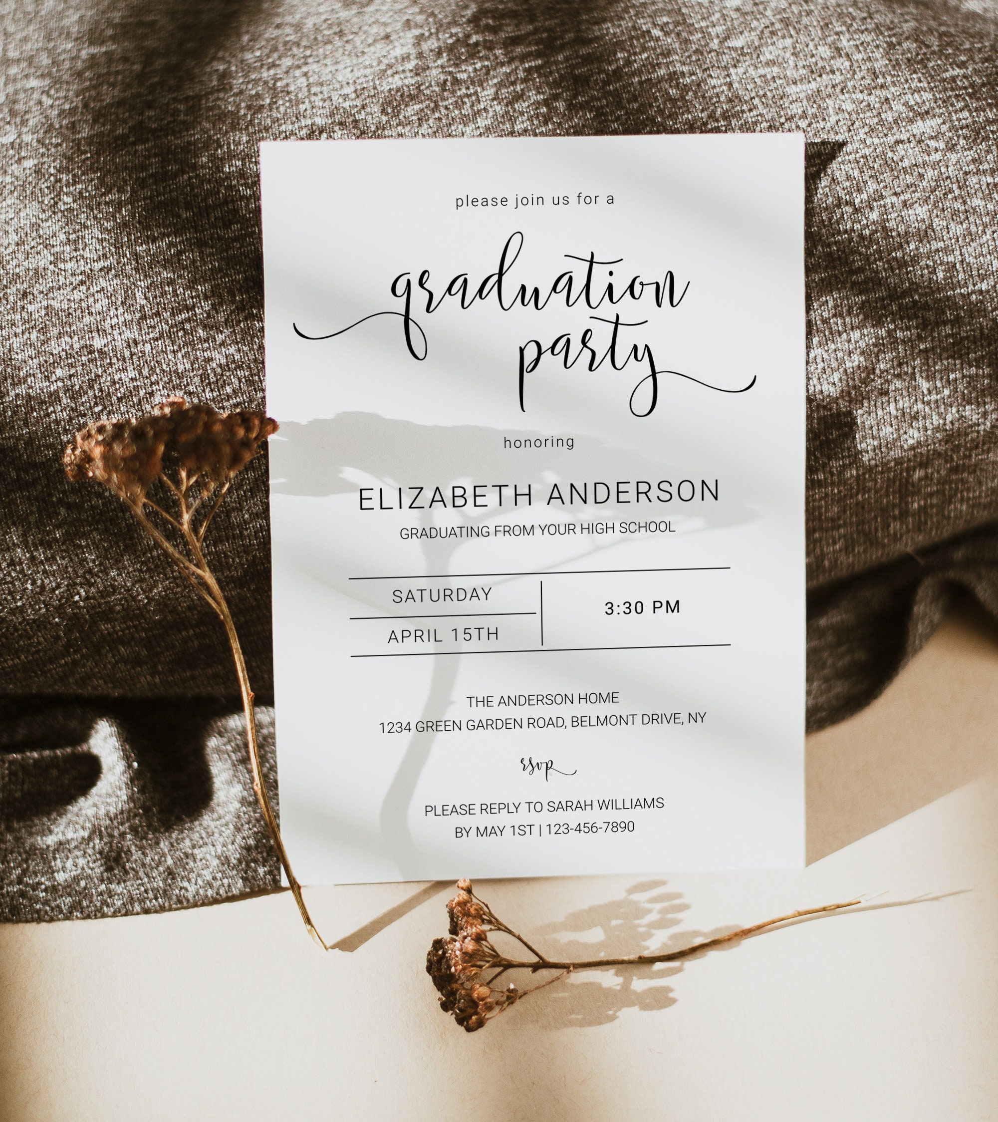 Minimalist Graduation Invitation Template, Class Of, High School ...