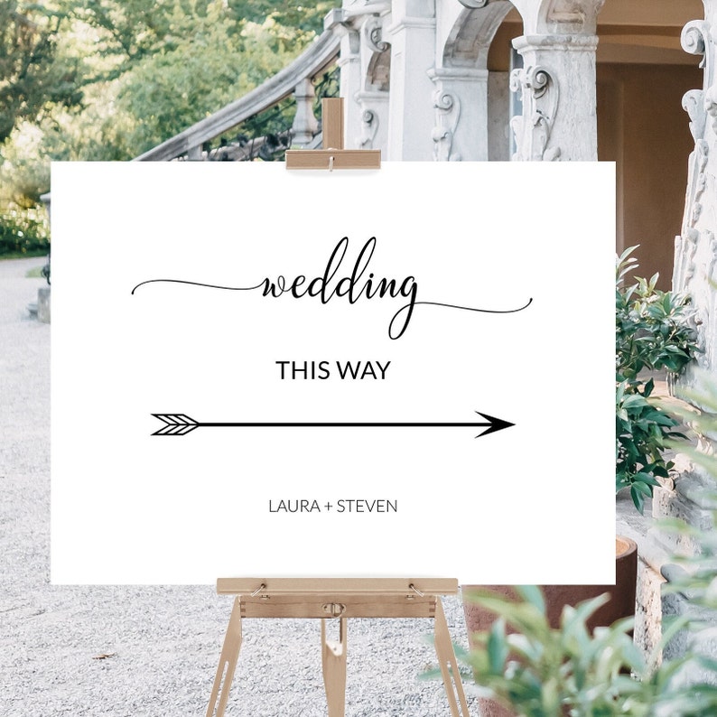 Minimalist Wedding Direction Arrow Sign Template, Wedding This Way Sign ...