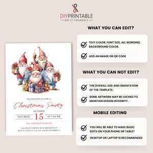 Editable Gnome Christmas Party Invitation Template, Printable Gnome ...