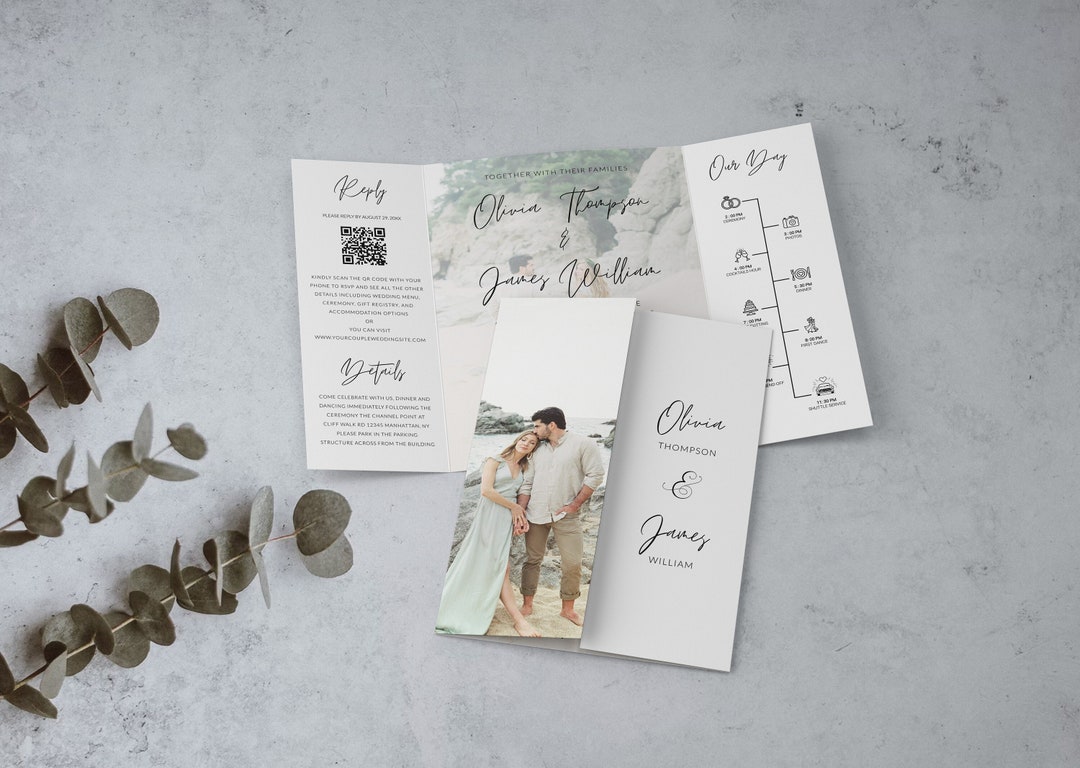 Gatefold Wedding Invitation Template With Icons, Printable Folded ...