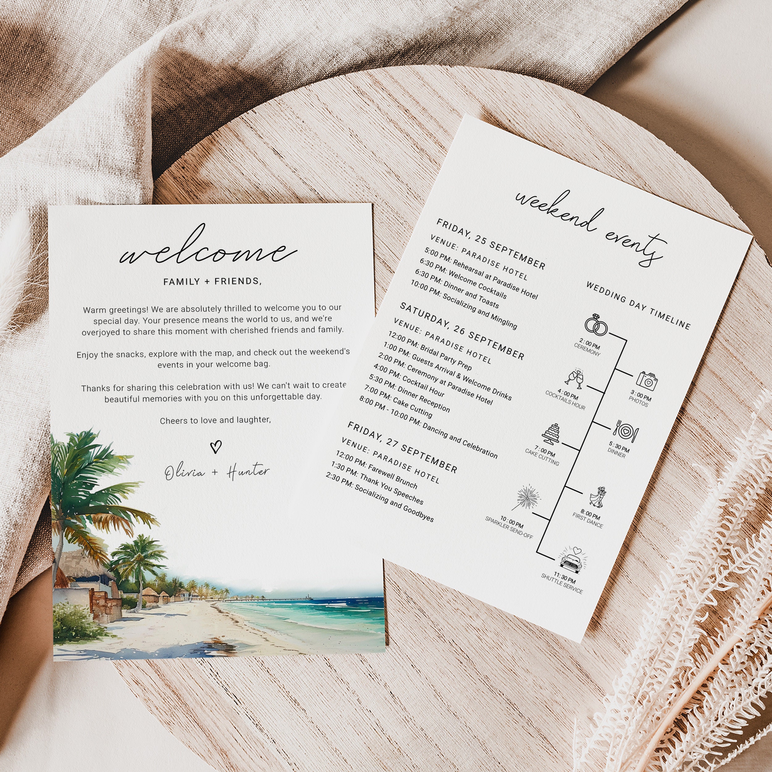 CANCUN Wedding Welcome Letter Template With Icons, Mexico Tropical Palm ...