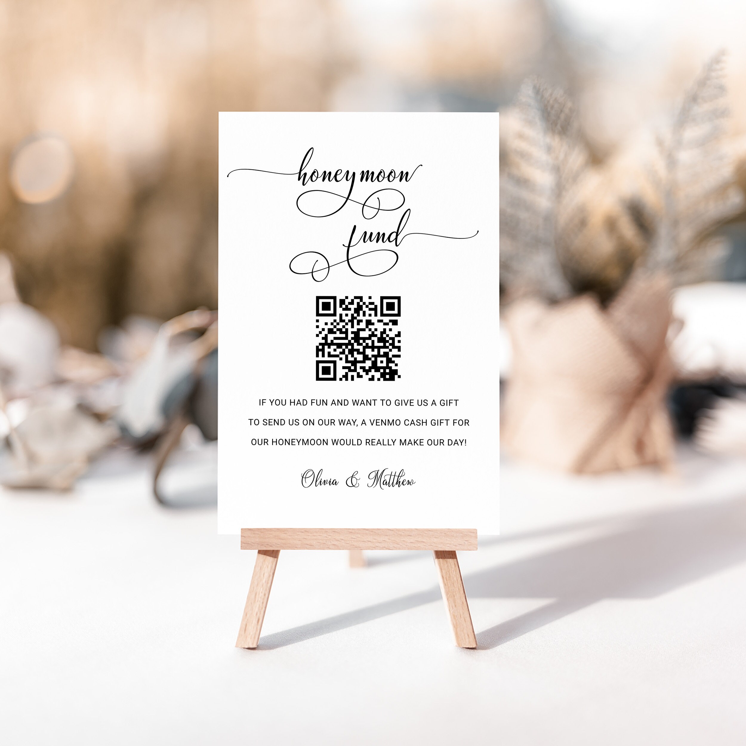Contemporary Calligraphy Honeymoon Fund QR Code Sign Template ...