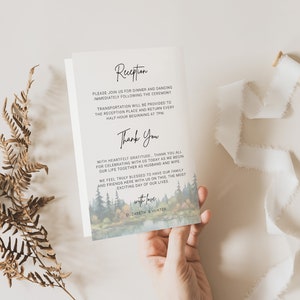 Mountain Forest Pine Tree Wedding Program & Timeline Template, Foldable Wedding Program ...