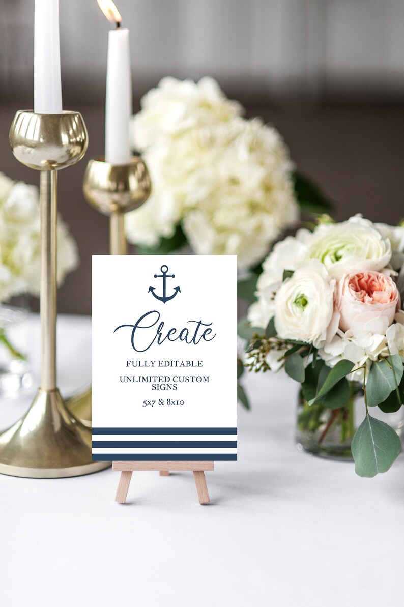 Custom Nautical Anchor Wedding Sign Template Candy Bar Bar - Etsy