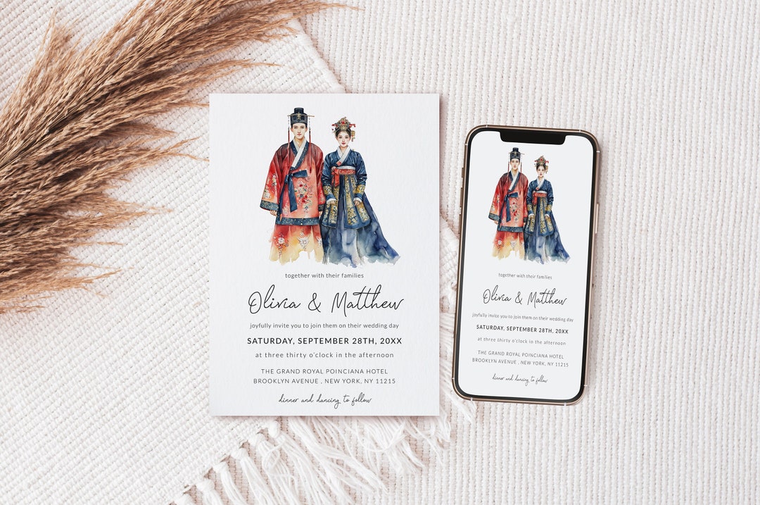 Korean Traditional Wedding Invitation Template, QR Code RSVP ...