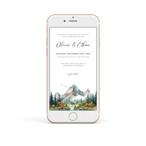 Mountain Forest Pine Tree Wedding Invitation Set Template, Details & RSVP Card, Photo Wedding ...