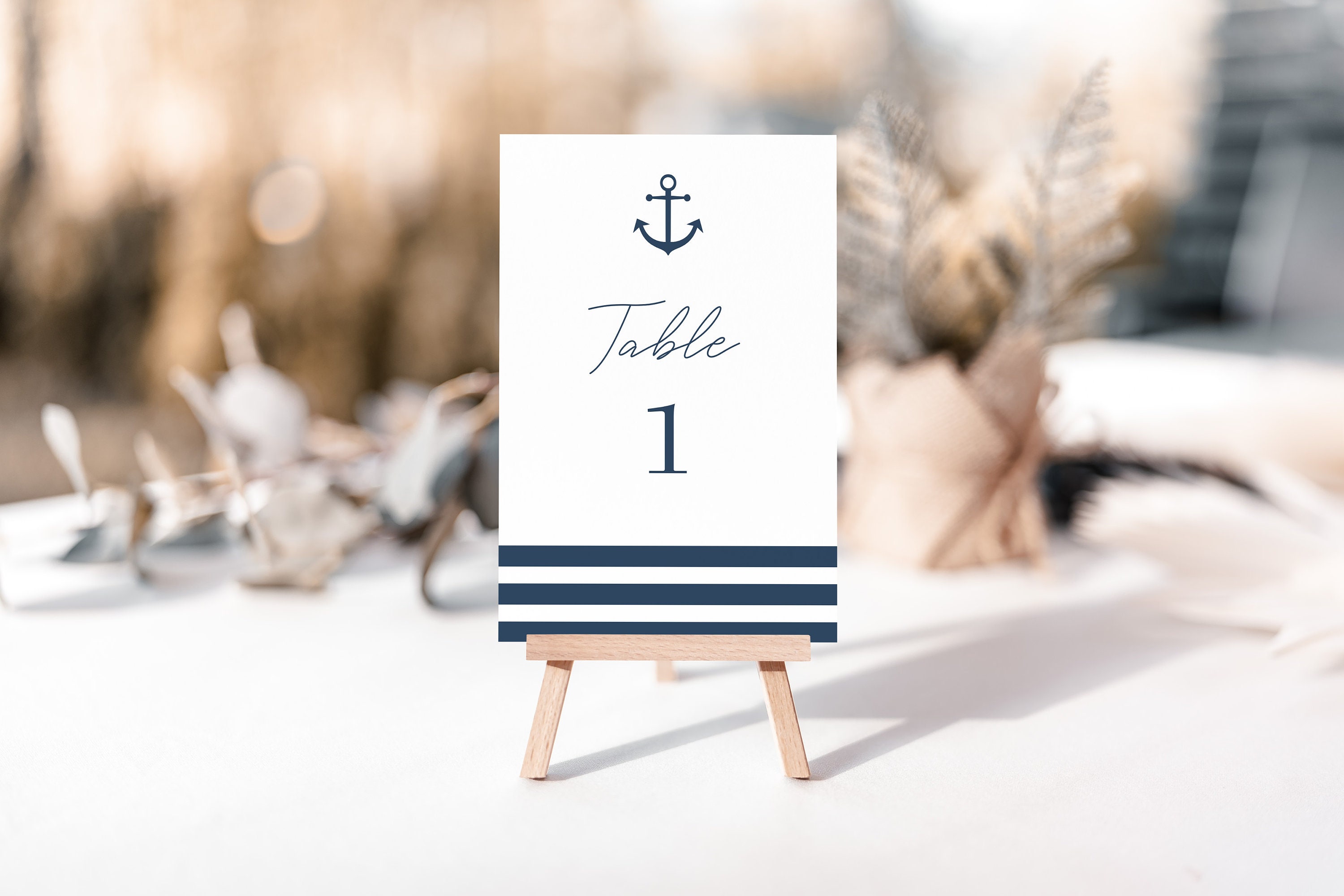 NAUTICAL Table Numbers Template, Printable Nautical Anchor & Stripes ...