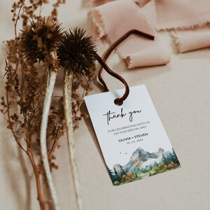 Mountain Forest Evergreen Tree Thank You Favor Gift Tags Template ...