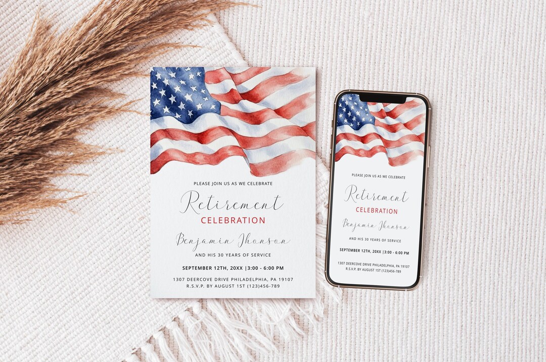 American Flag Retirement Party Invitation Template, US Navy Marines ...