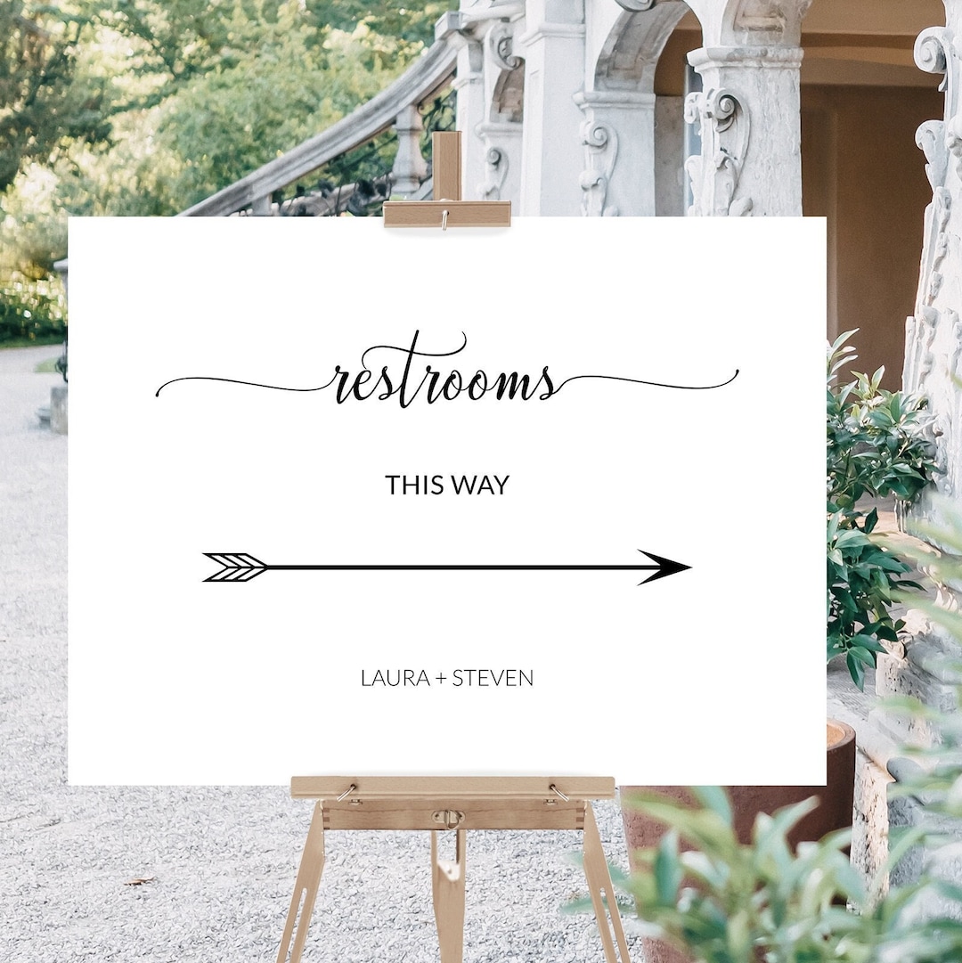 Minimalist Wedding Restroom Sign Template, Wedding This Way Sign, 20x16 ...