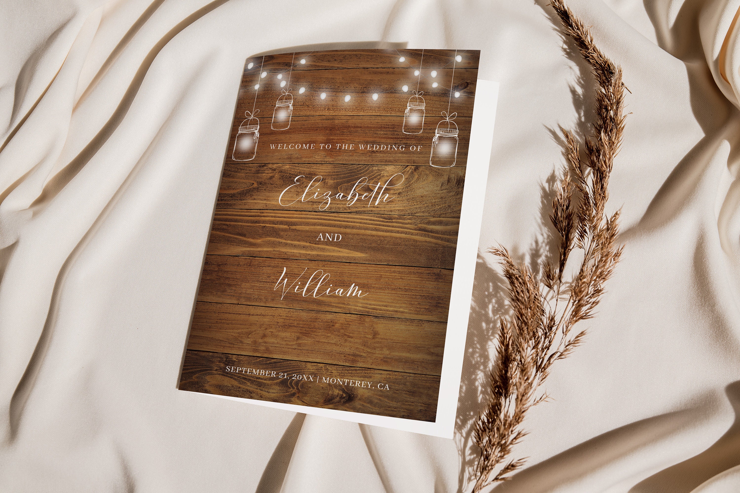 RUSTIC WOODEN Wedding Program & Timeline Template, Foldable Wedding ...