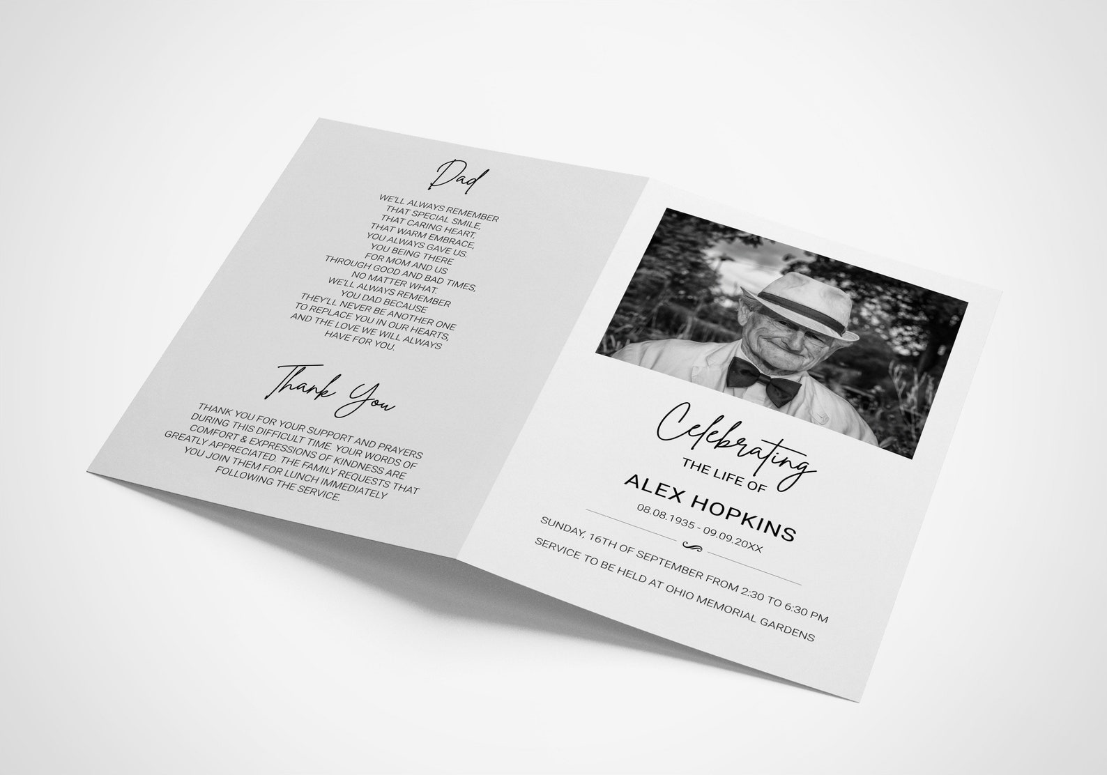 Modern Funeral Program Template Editable Foldable Funeral - Etsy