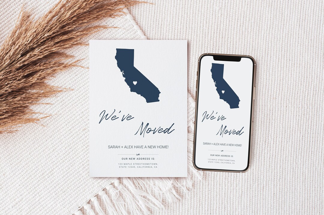 Any USA STATE MAPS Moving Announcement Card Template, Printable We've ...
