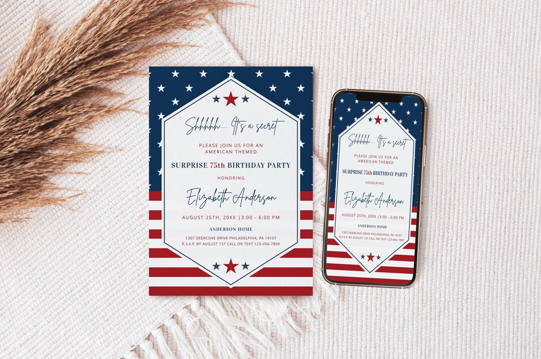 American Theme Birthday Party Invitation Template, Editable Patriotic ...